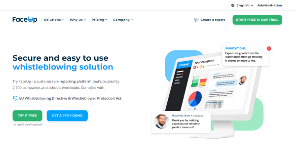 FaceUp Whistleblowing System Reviews: Pricing & Software Features 2024 - Financesonline.com